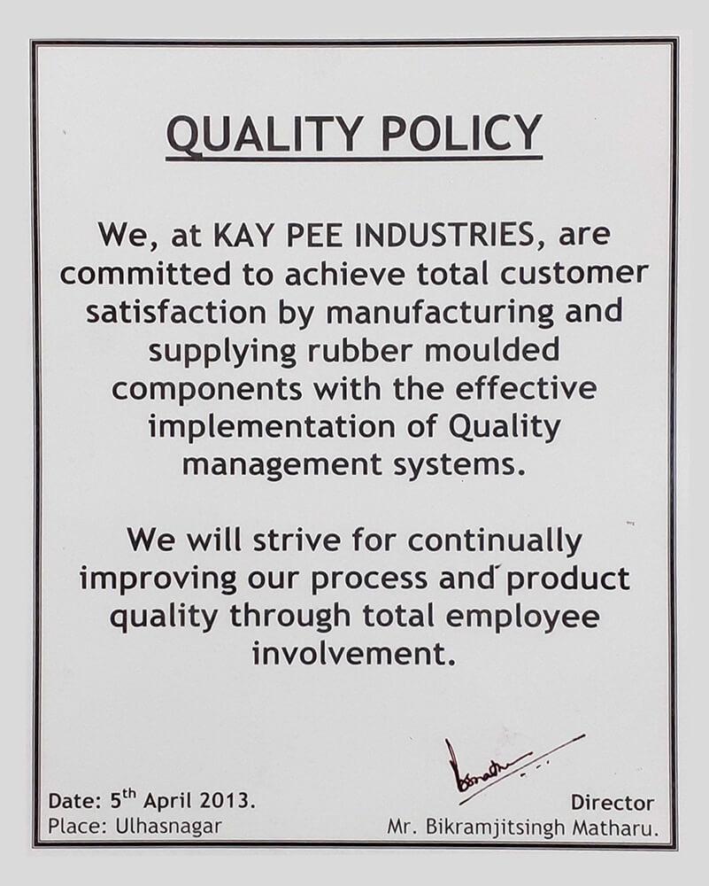 Quality Policy - Kay Pee Industries